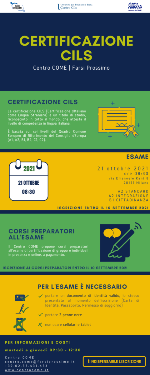 Esame Certificazione Italiano come Lingua Straniera CILS - Farsi Prossimo